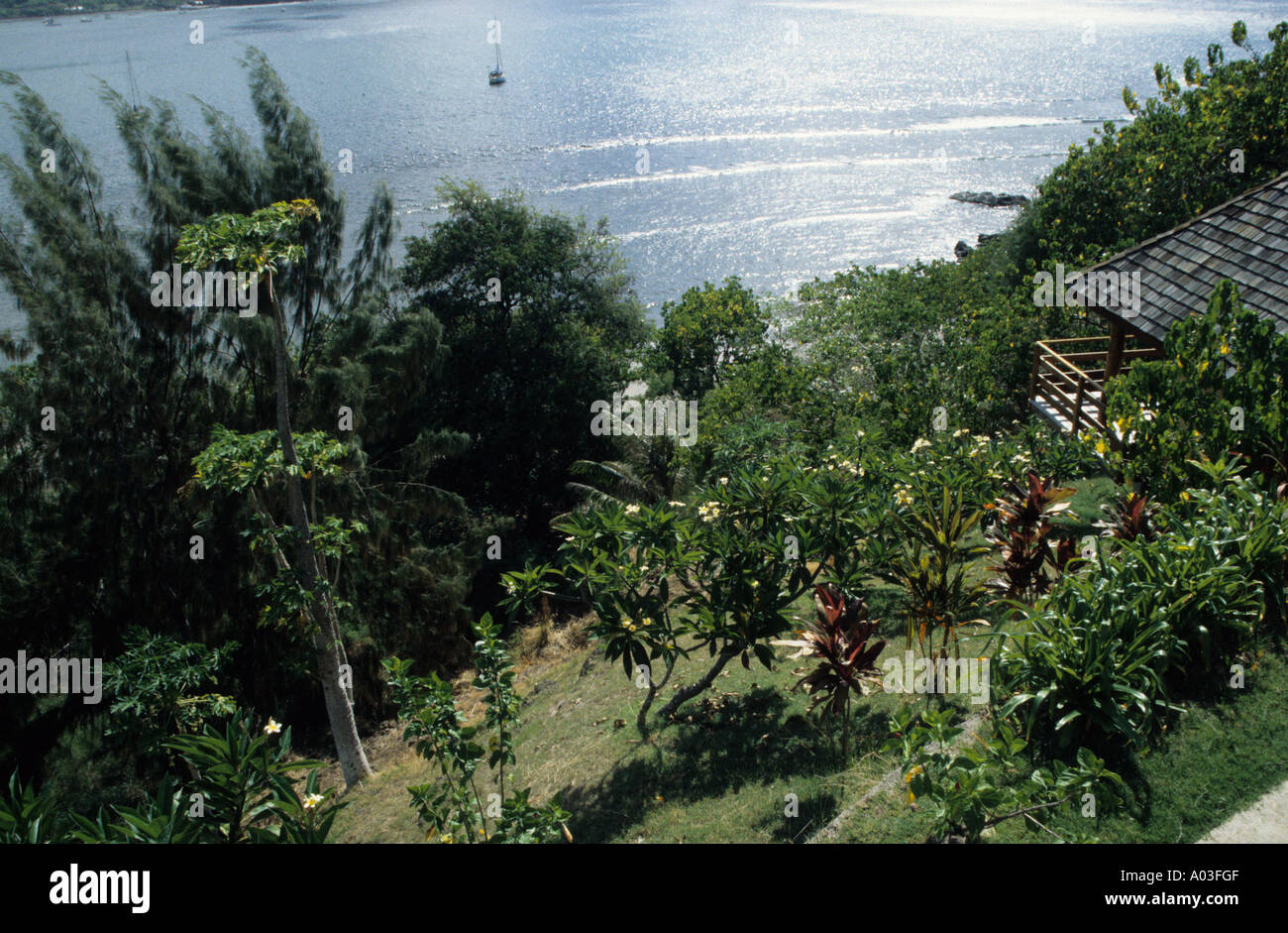 View of trans Pacific yachts at anchor in Taiohae Bay Nuku Hiva ...