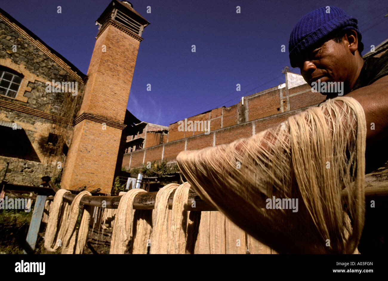 Stock image of Mexican textile worker in front of cotton factory in ...