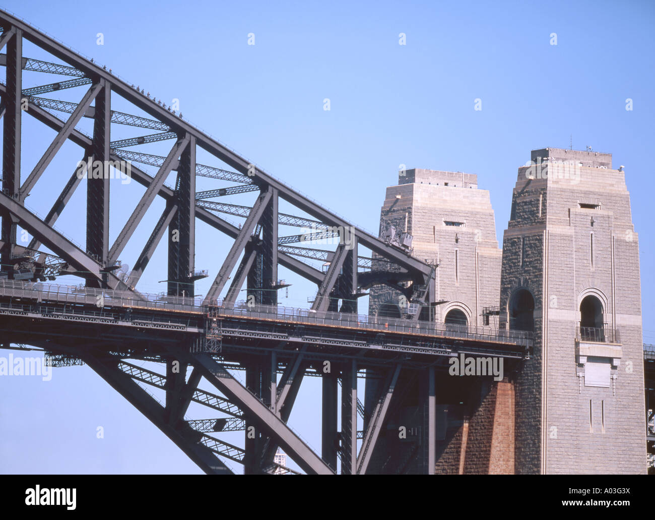 the sydney harbour bridge with people climbing along it on the harbour ...