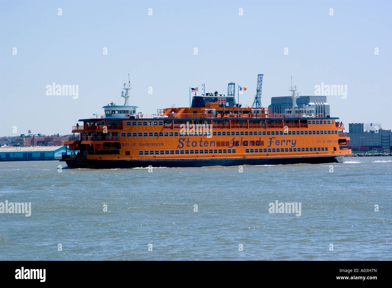 New York City New York Staten Island ferry approaching lower Manhattan ...