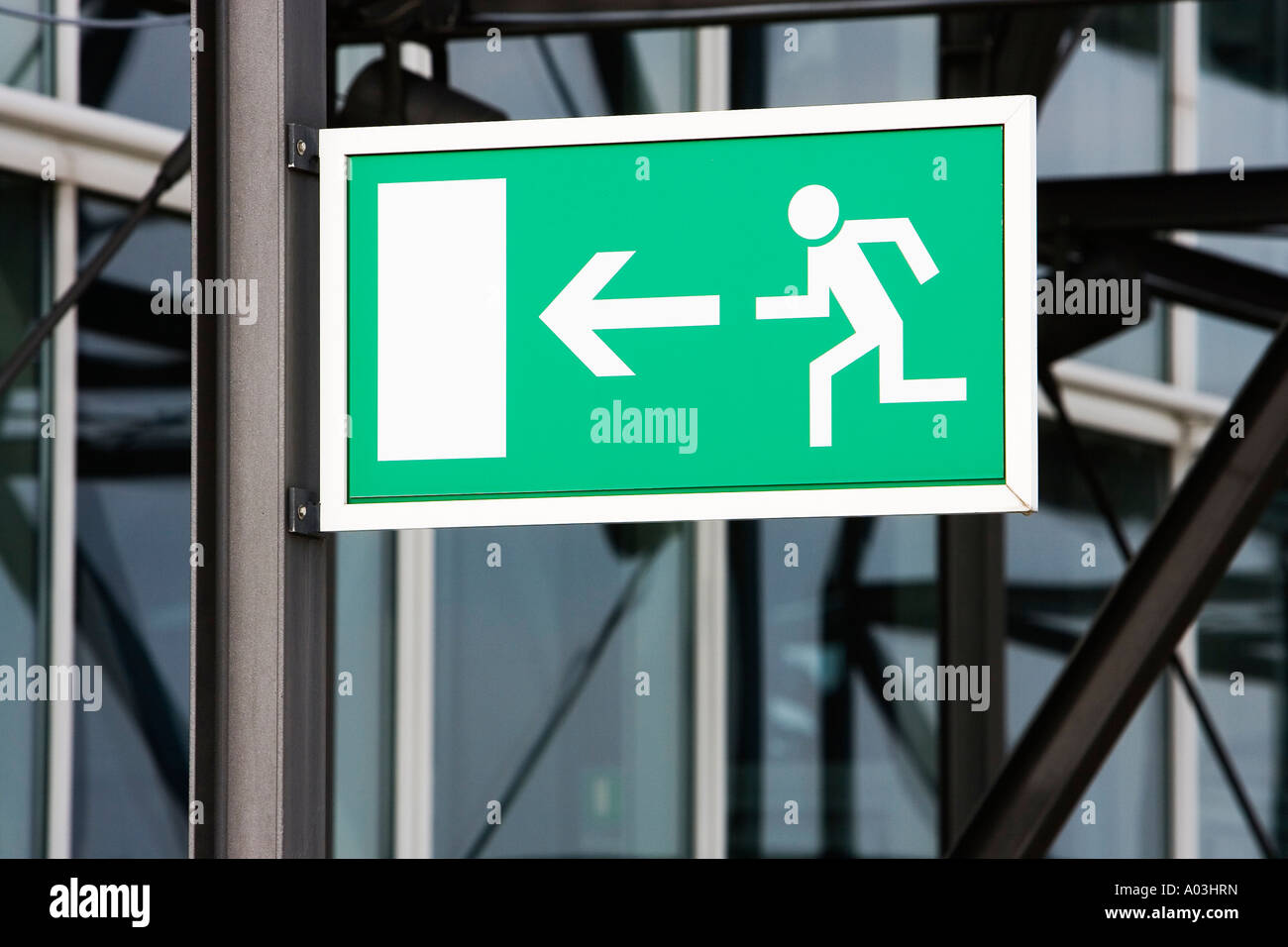 Emergency exit sign Germany Stock Photo - Alamy
