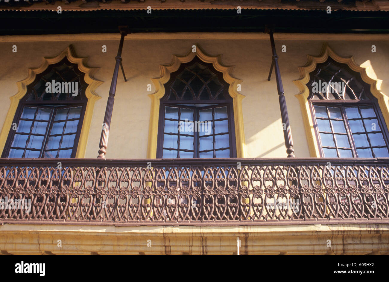 Ornate windows Portugese era mansion house Margao Goa India Stock Photo ...