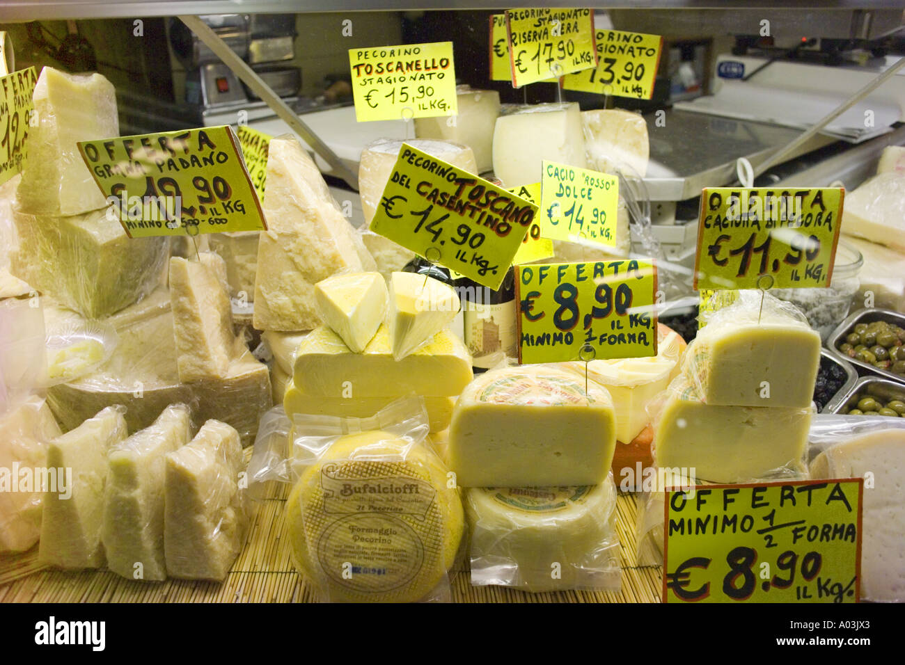 Cheese shop Florence Italy JMH0856 Stock Photo - Alamy