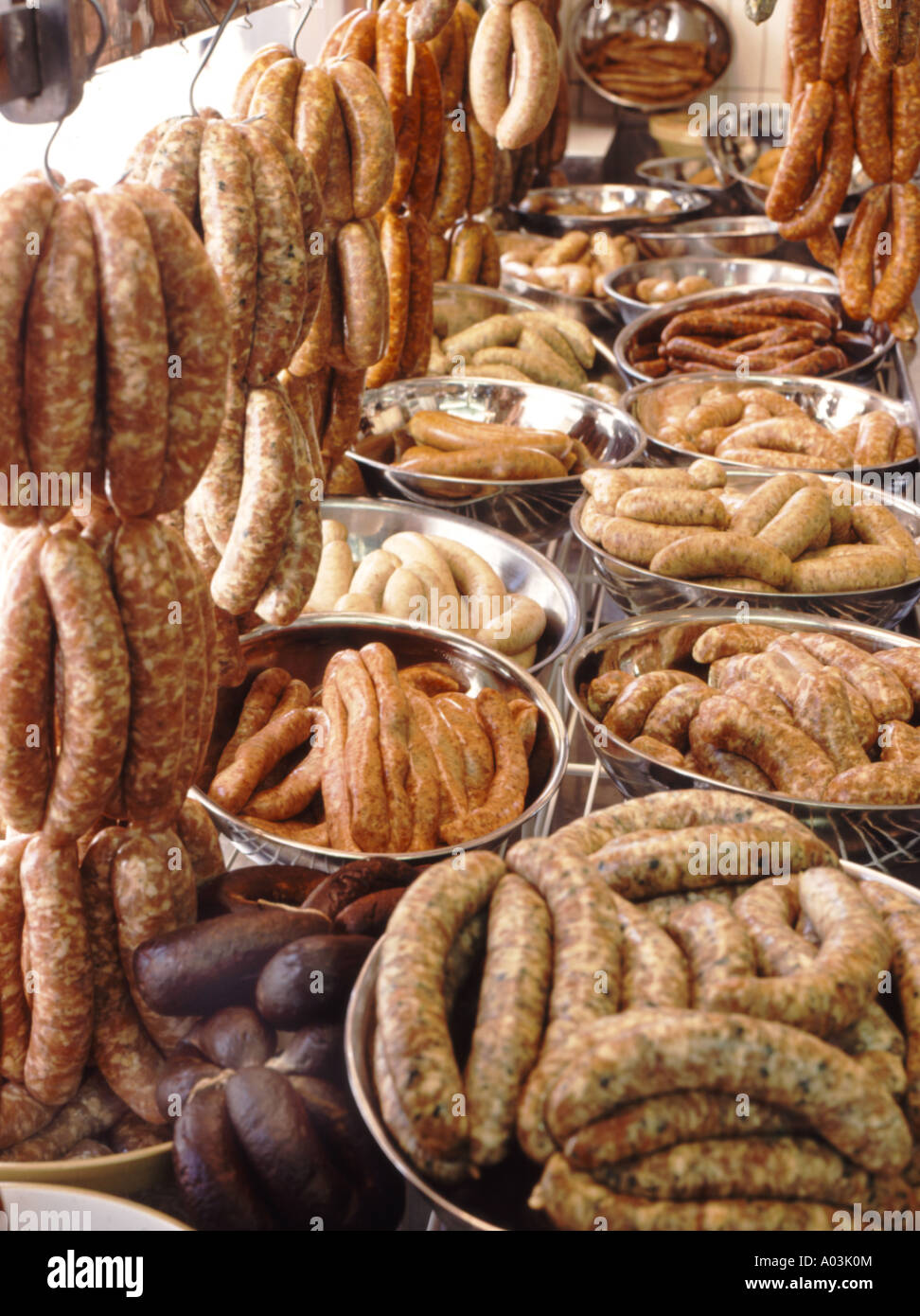 Sausages in a shop window Stock Photo - Alamy