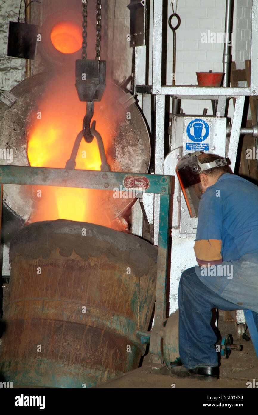 Bell manufacturing. Pouring molten metal from the furnace. Whitechapel ...