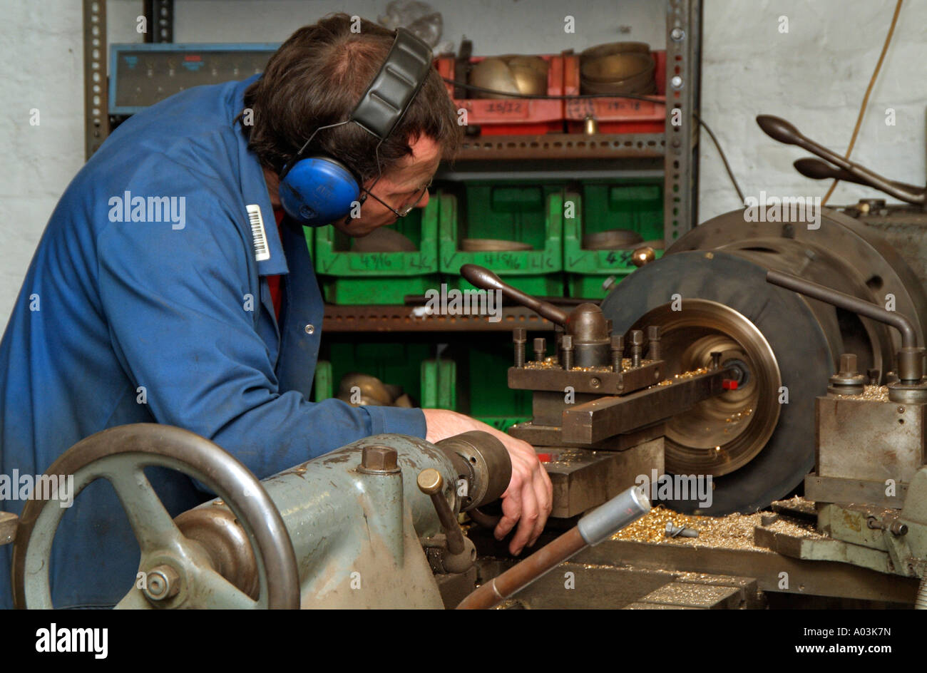 Bell manufacturing. Turning bell on a lathe to aid tuning. Whitechapel ...