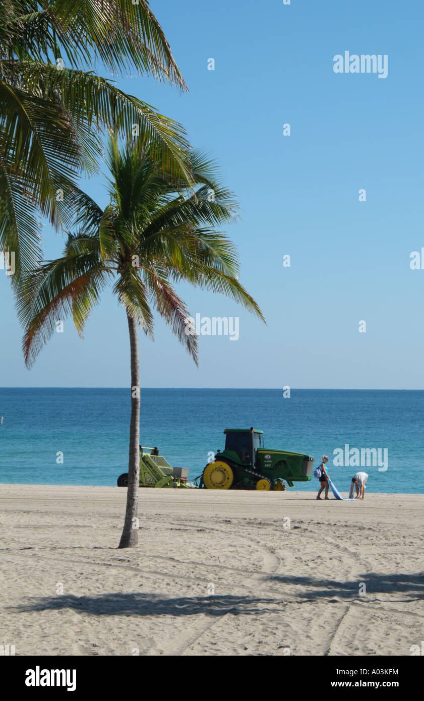 Beach maintenance tractor cleaning shoreline Fort Lauderdale Florida ...