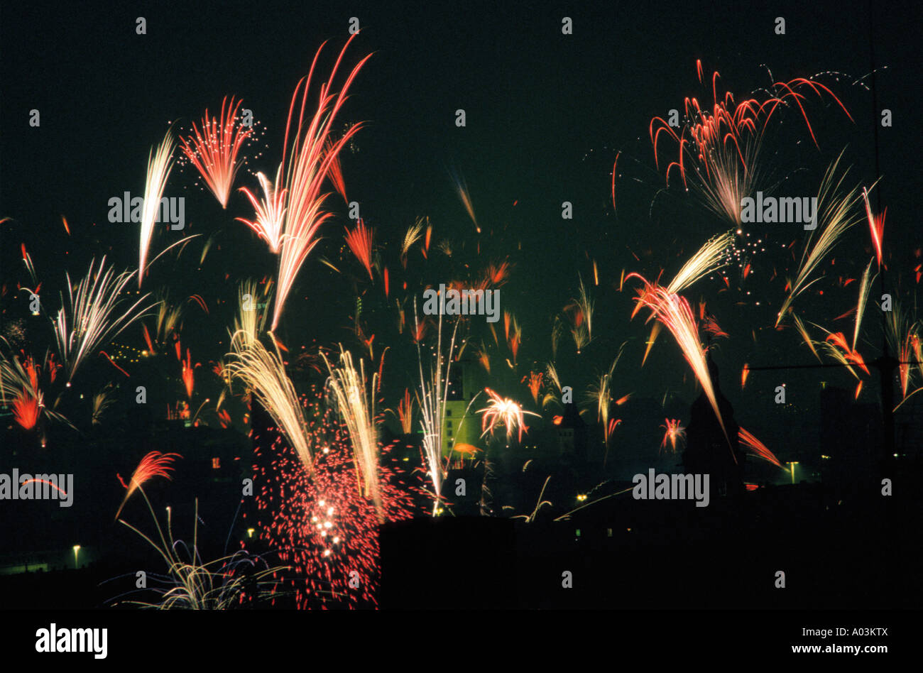 Fireworks on New Years Eve in Stuttgart Germany Stock Photo - Alamy