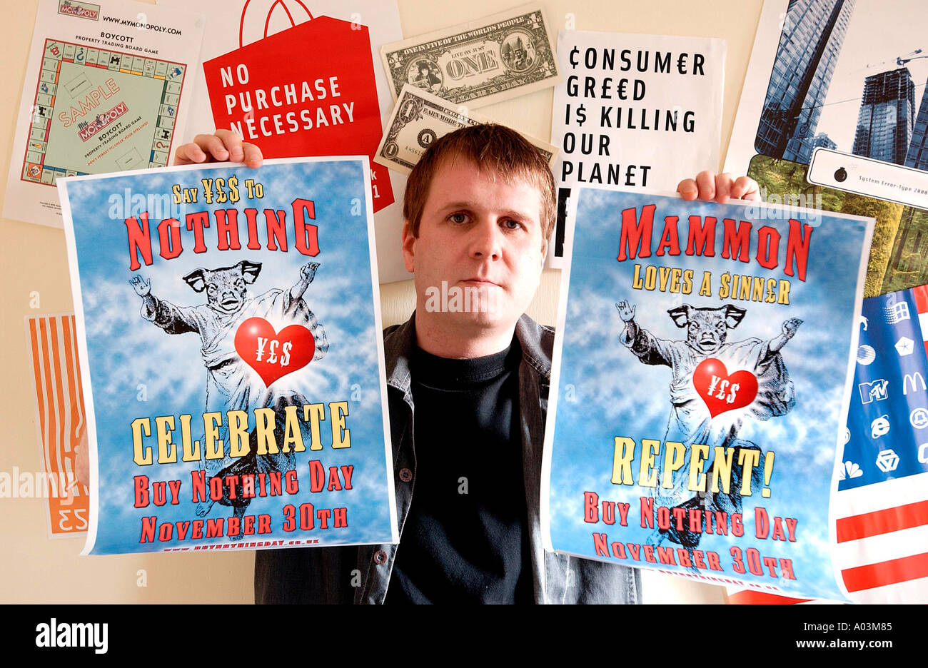 Save the world and your money No Shopping Day organiser Stock Photo - Alamy