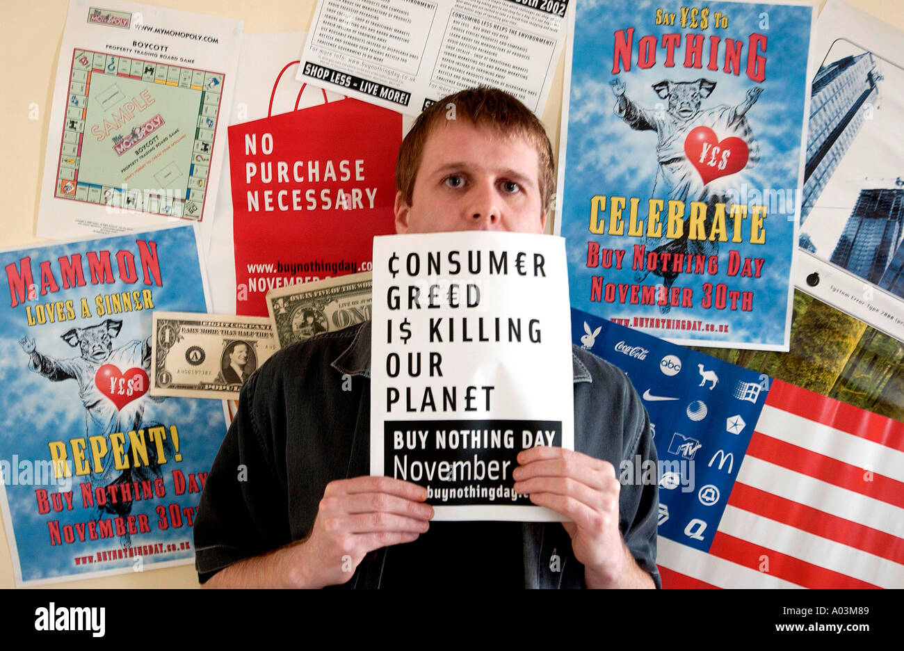 Save the world and your money No Shopping Day organiser Stock Photo - Alamy