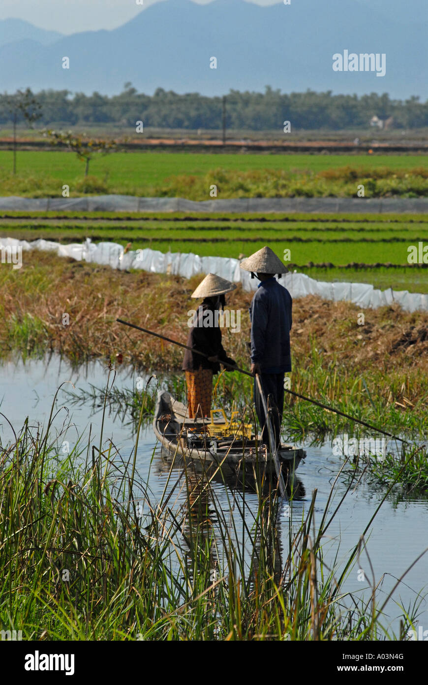 People navigating on a small boat central vietnam Stock Photo - Alamy