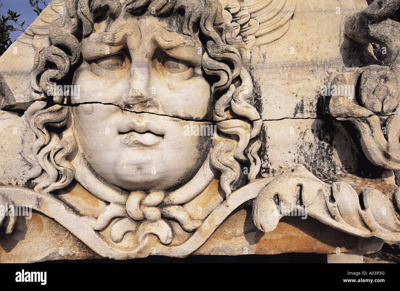 Medusa relief in Apollon Temple, Didymaion, Aydin Turkey Stock Photo ...