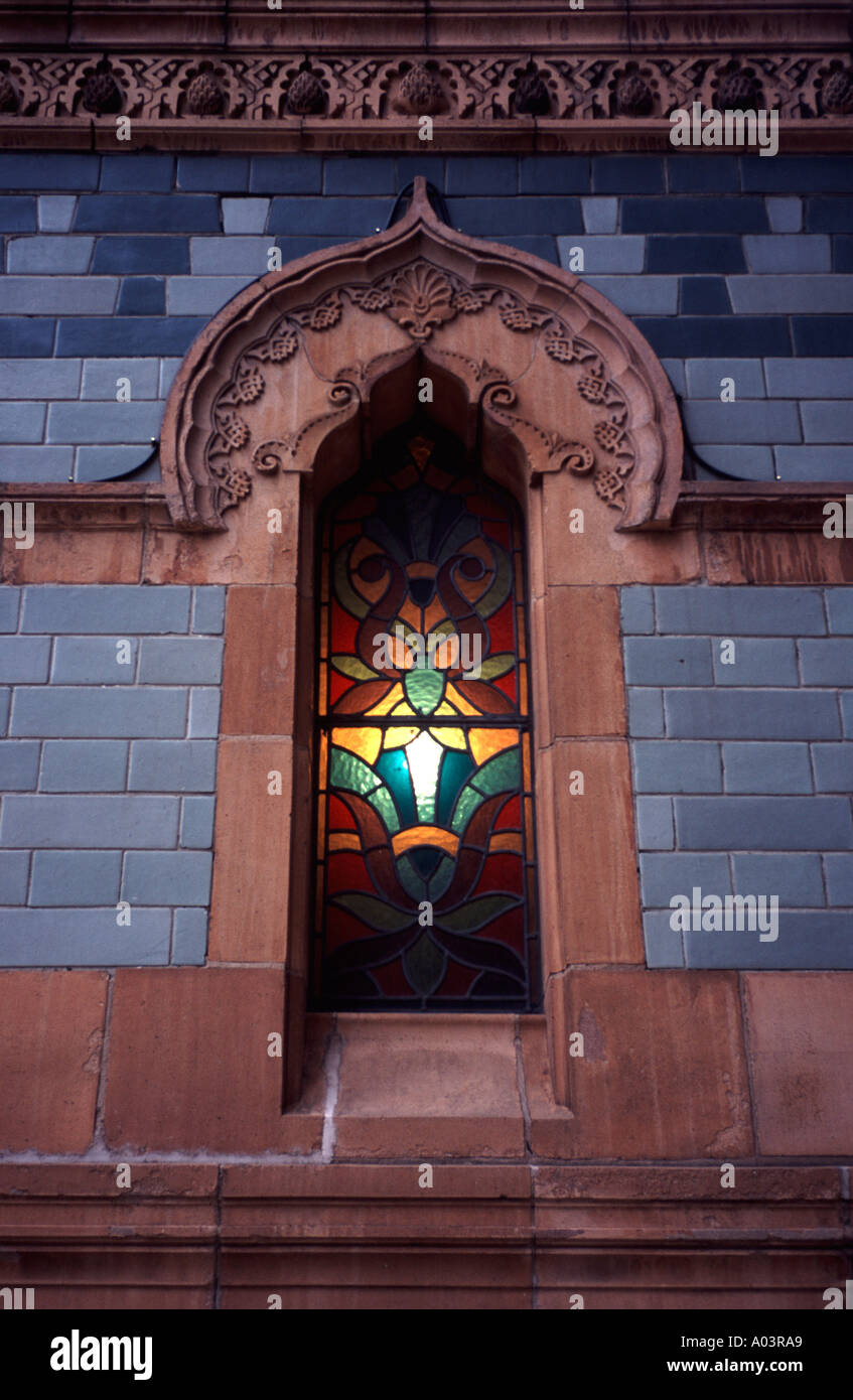 Detail on the stained glass window of an Italian restaurant Bishopsgate ...