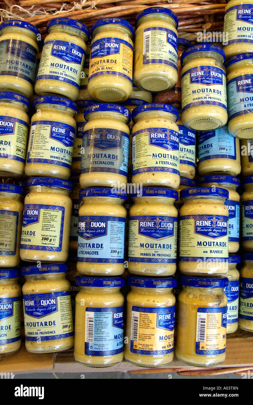 French Mustard moutarde jar bottle container glass ground paste close ...