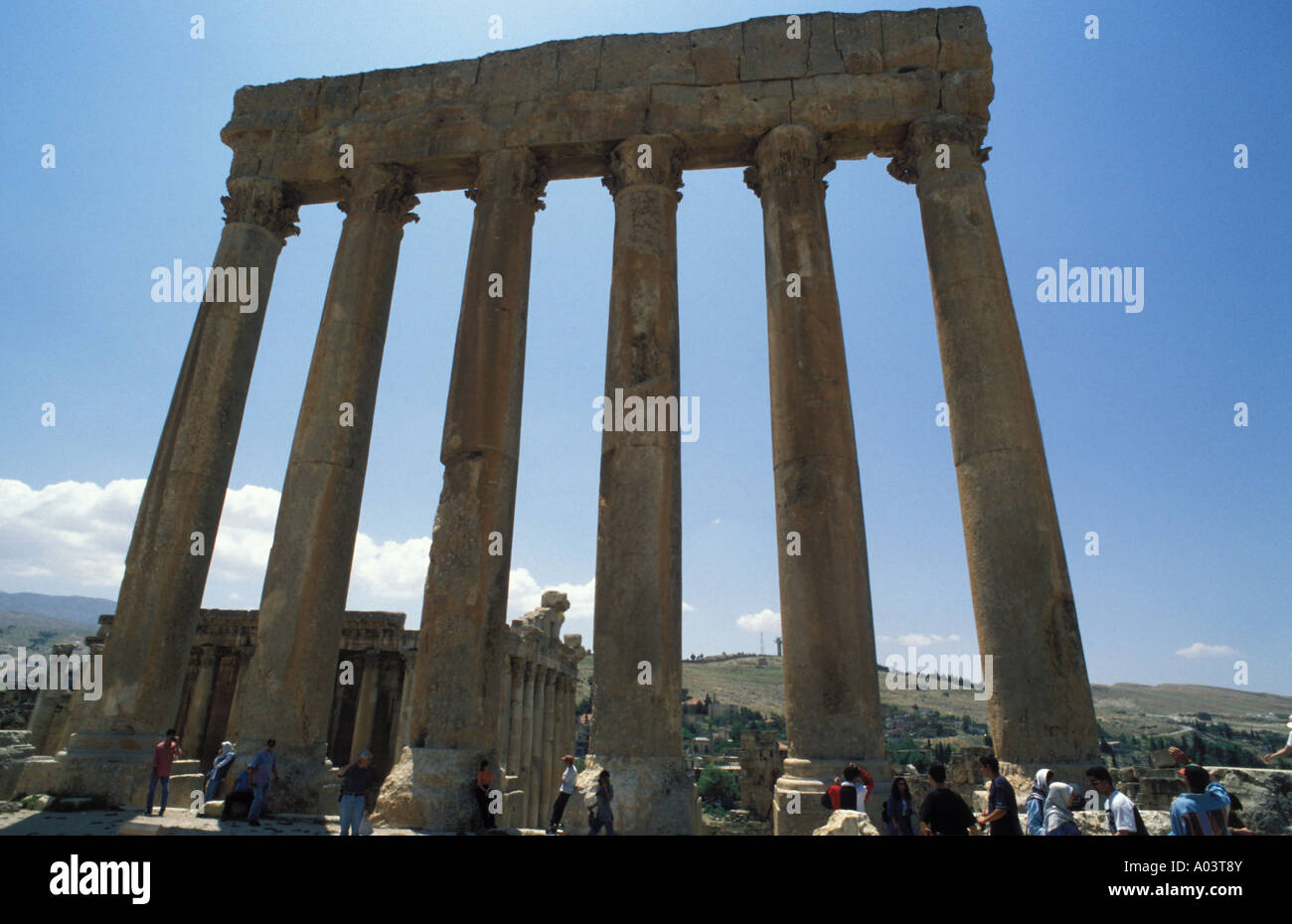 Baalbeck Pillars of the Juipter temple and in the background the Bachus ...