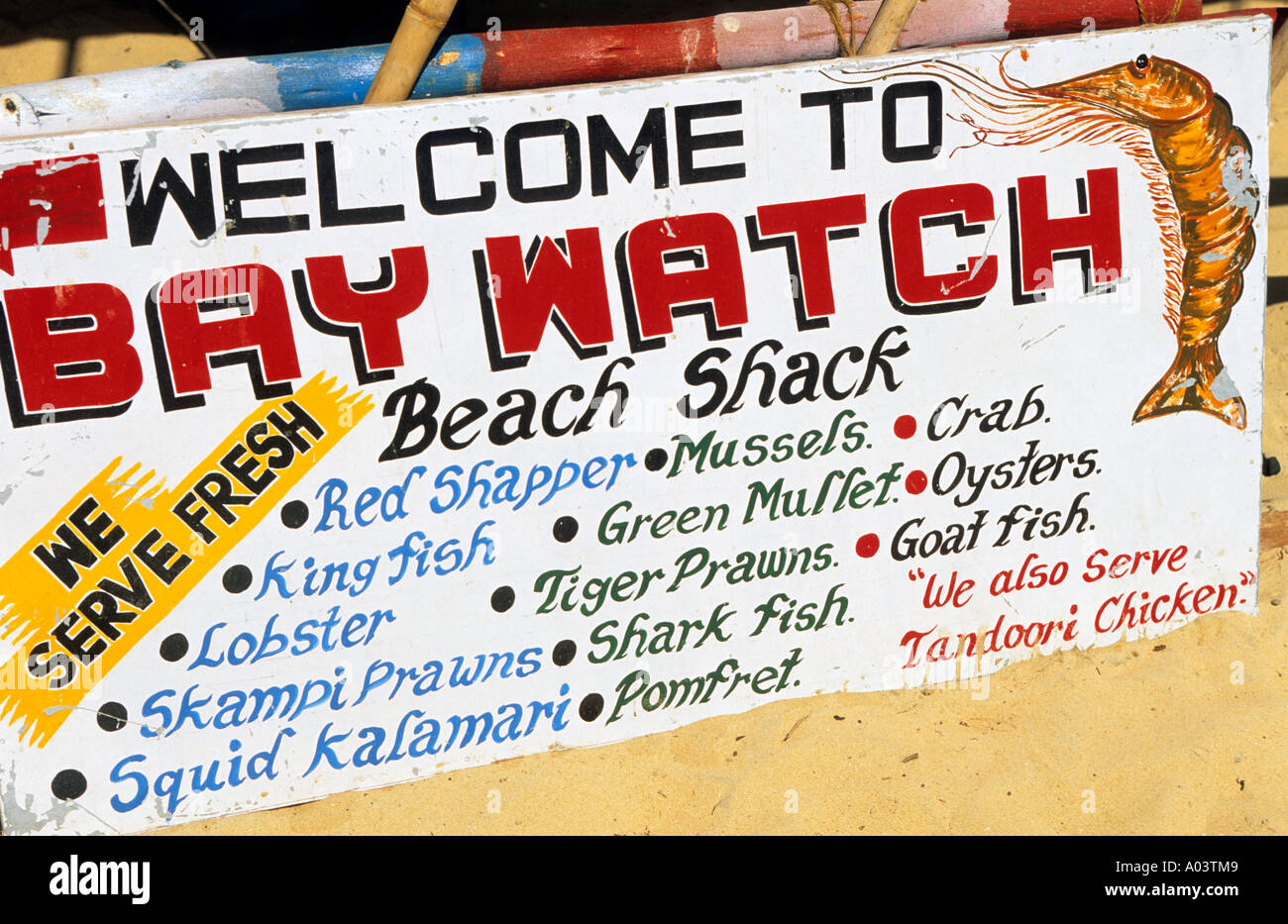 india goa a beach shack sign on baga beach Stock Photo - Alamy