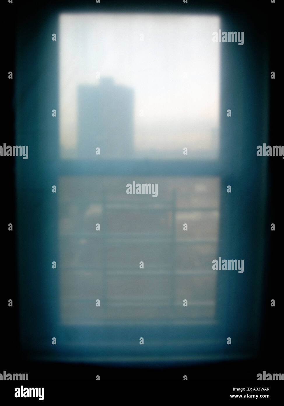 Artistic Photograph of a Window Covered with a Blue Toned Semi ...