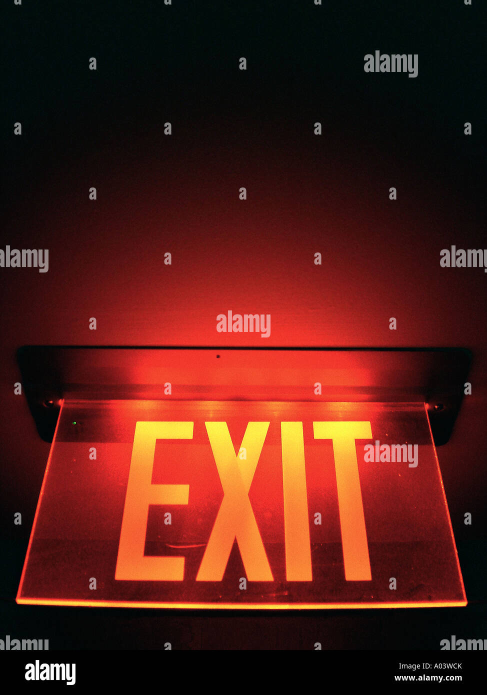 Back Lit Exit Sign Viewed From Below Copy Space Stock Photo - Alamy