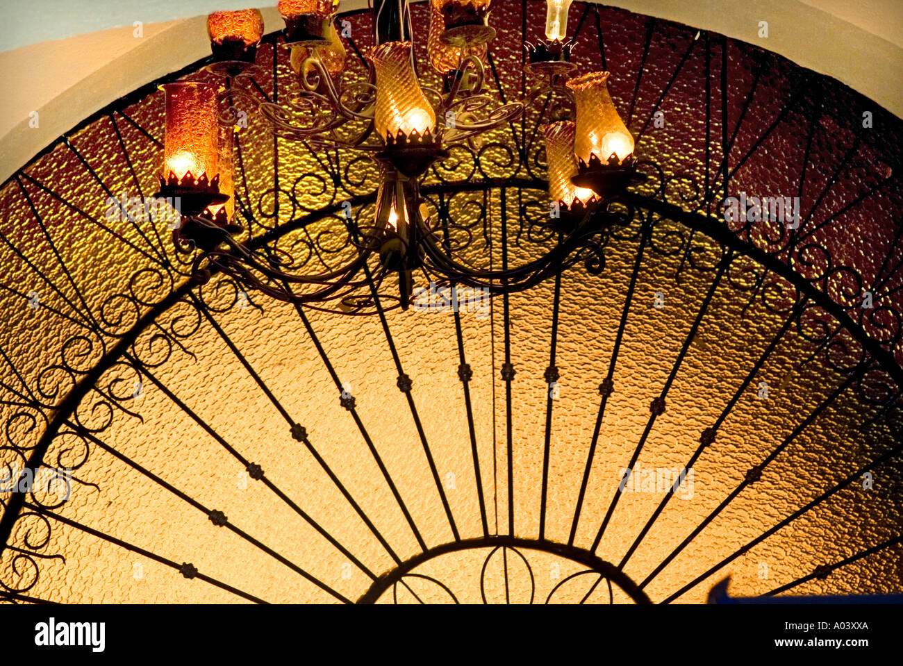 Amber glass backlit in elegant portico in building in Mexico Stock ...