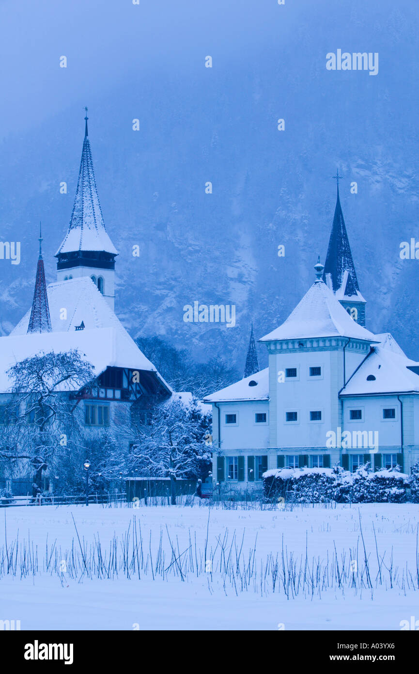 Churches by Town Castle, Interlaken, Berner Oberland, Switzerland Stock ...