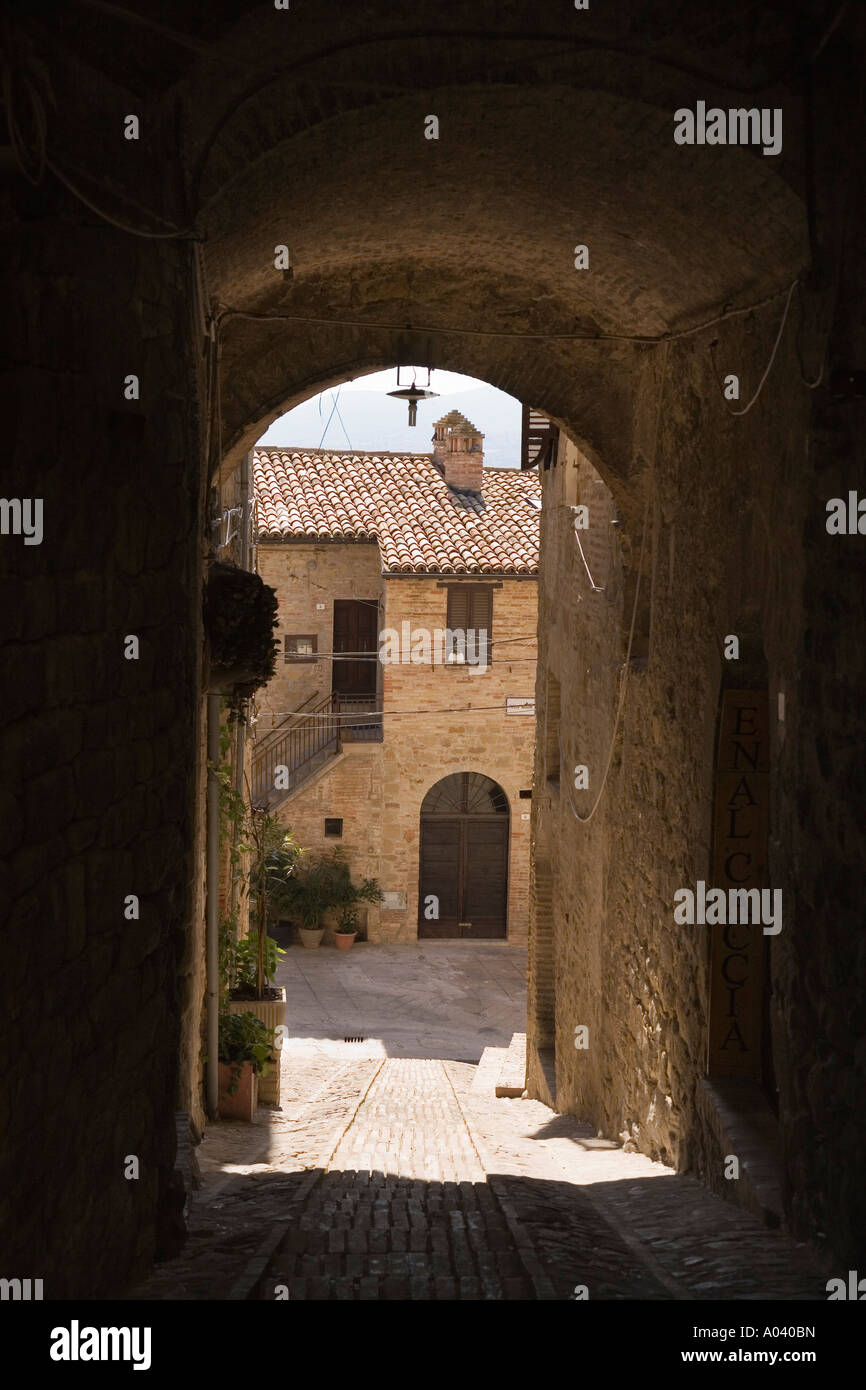Narrow brick passageway Umbrian hilltown Gualdo Cattaneo Italy PG Stock ...