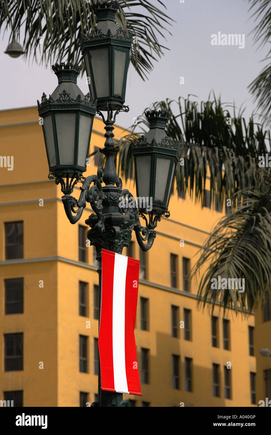 Peruvian flag on lamp post Plaza de Armas Lima Peru Stock Photo - Alamy