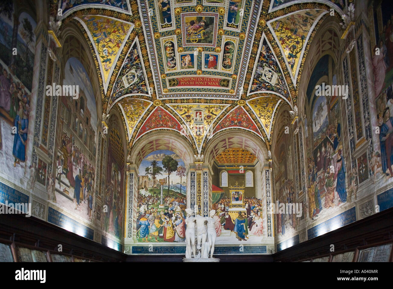 Marble sculpture and frescoes of the Piccolomini Library in the Duomo ...