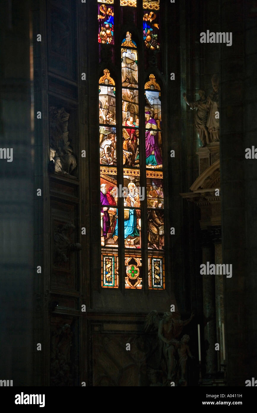Stained glass window the Duomo Milan Italy Stock Photo - Alamy