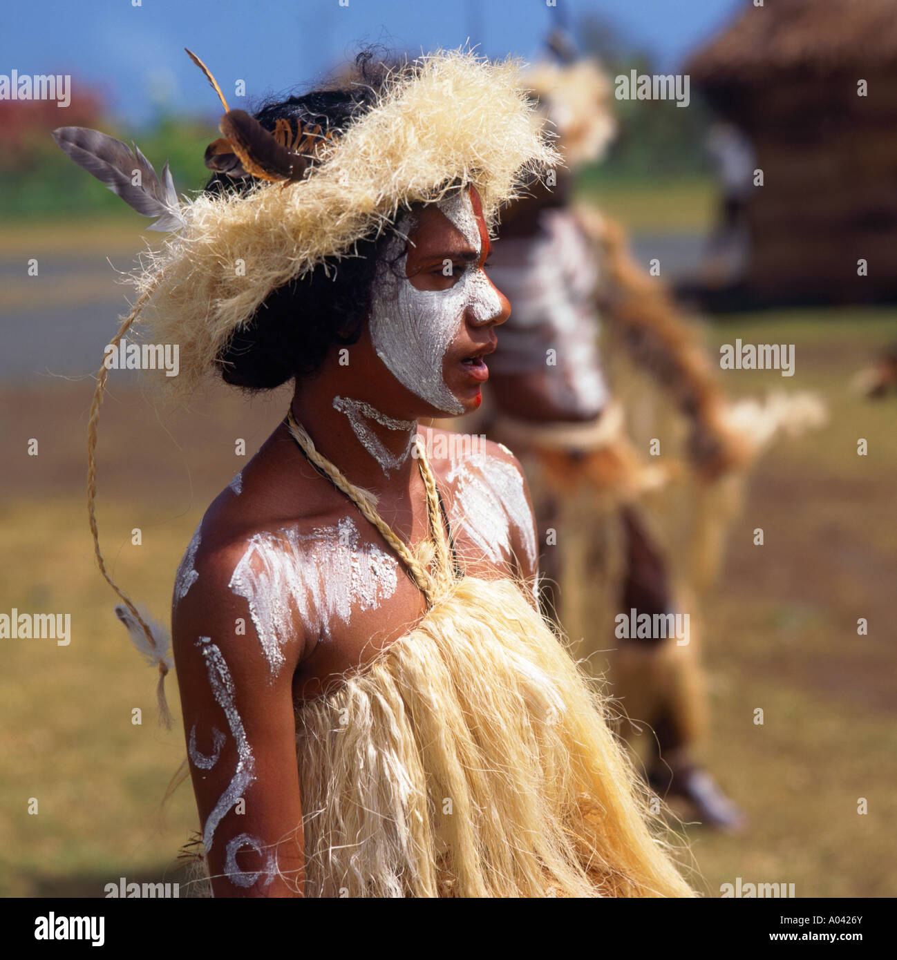 Female Kanaky dancer from New Caledonia Island with solemn painted ...