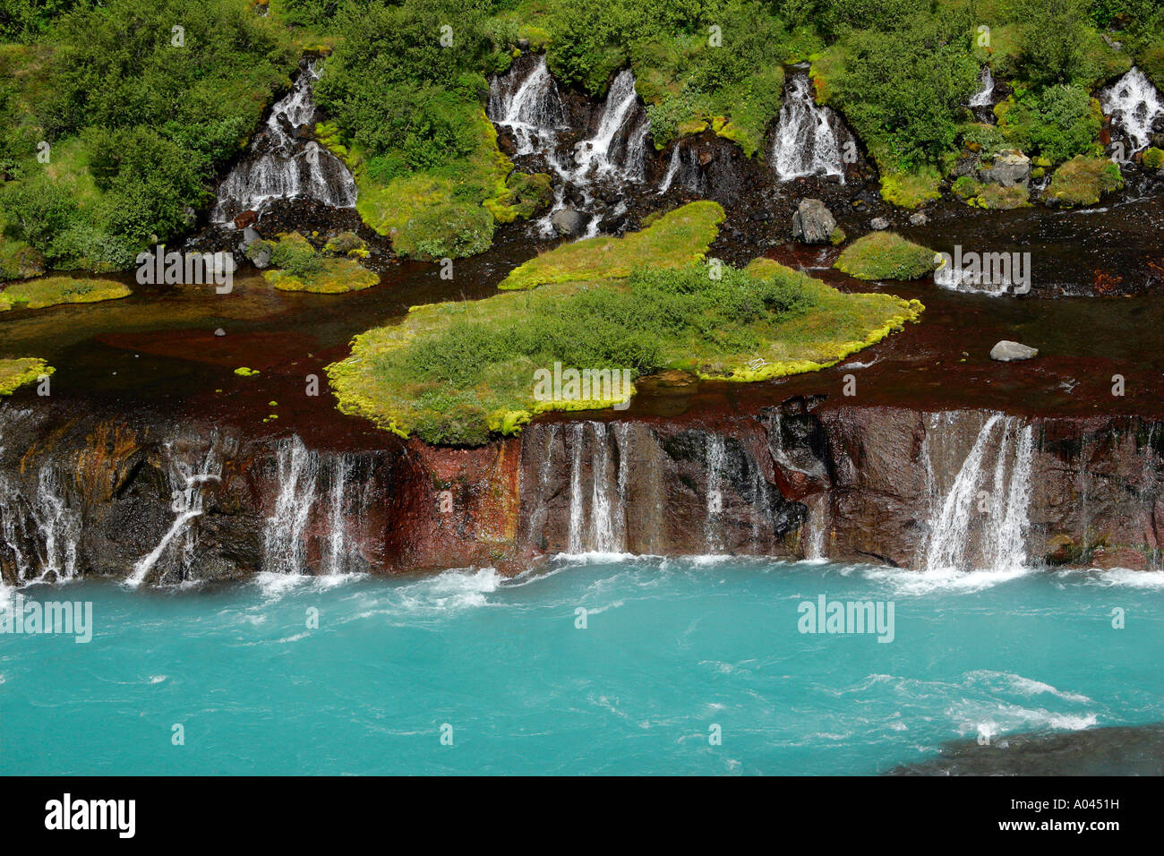 Hraunfossar-Waterfalls (Lava-Waterfalls) at the Hvita-River near by the ...
