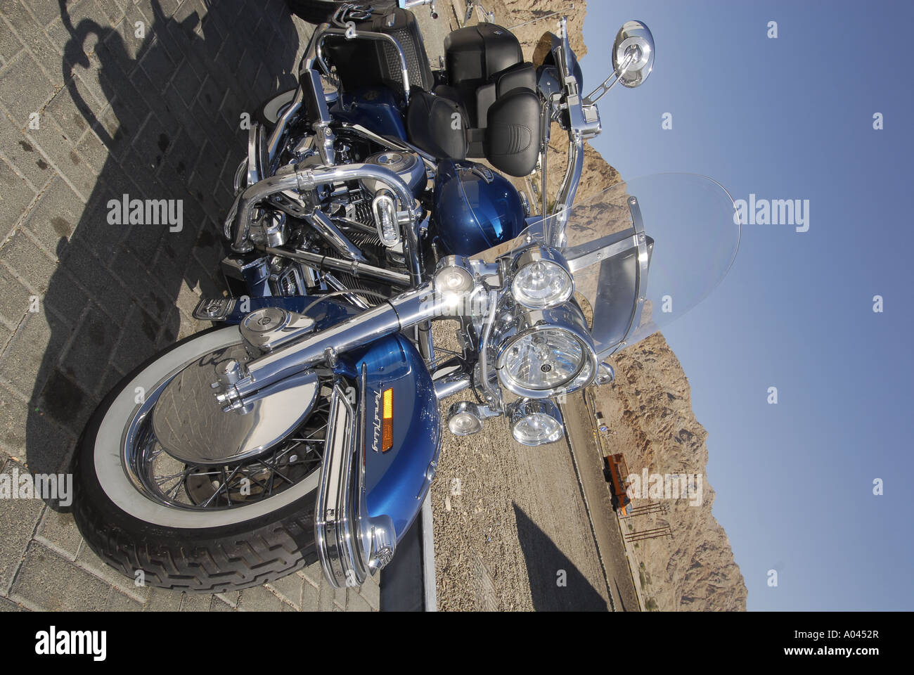 Harley Davidson motorcycle in the Hajar Mountains in Oman Stock Photo ...