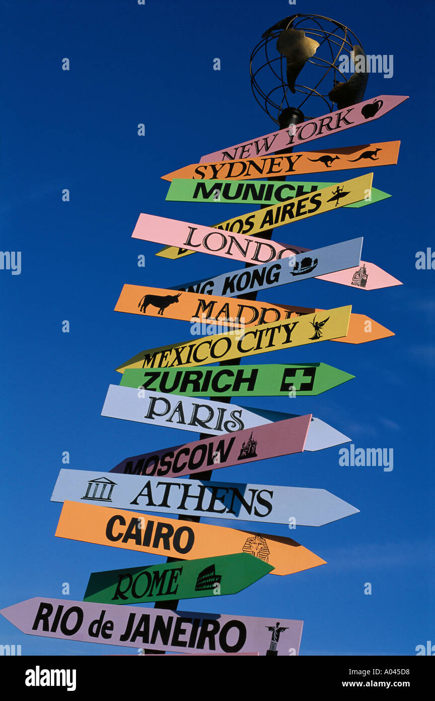 Signpost with major cities of the world Stock Photo: 17880 - Alamy