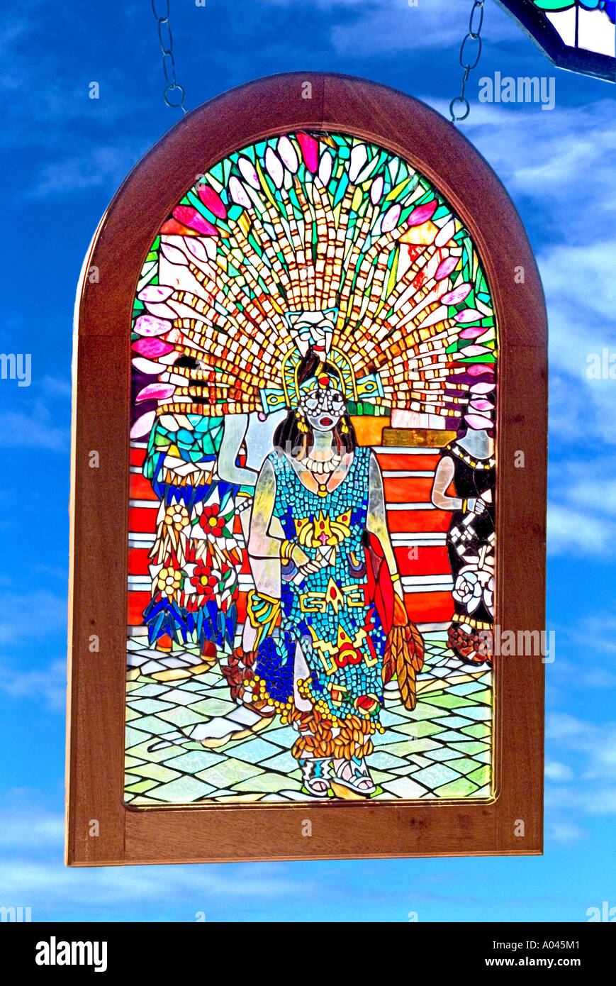 Stained glass window with Mexican theme Stock Photo - Alamy