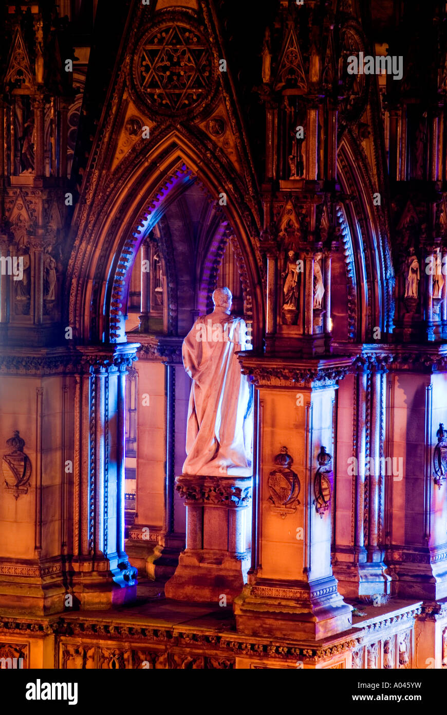 special lighting on Albert Square memorial Manchester Stock Photo - Alamy