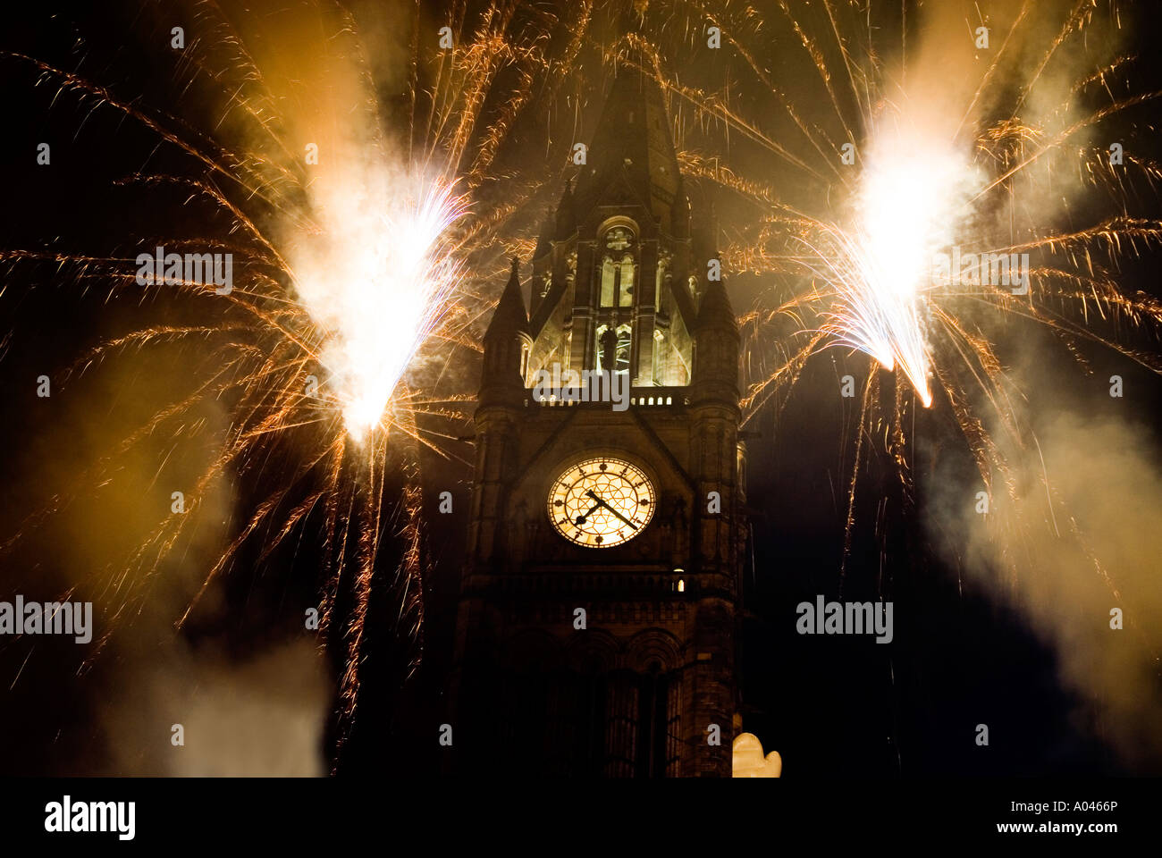 fireworks at Manchester Town Hall Stock Photo - Alamy