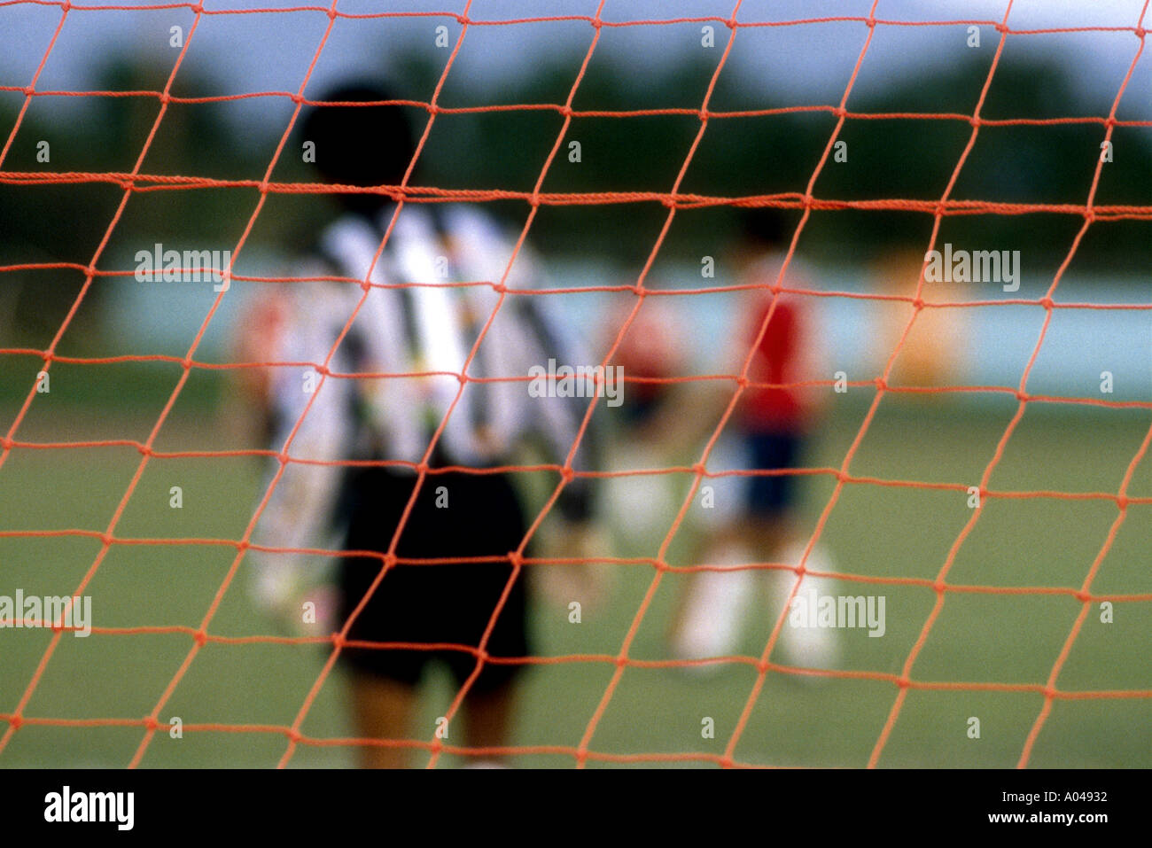 Soccer goalie stands in net Stock Photo - Alamy