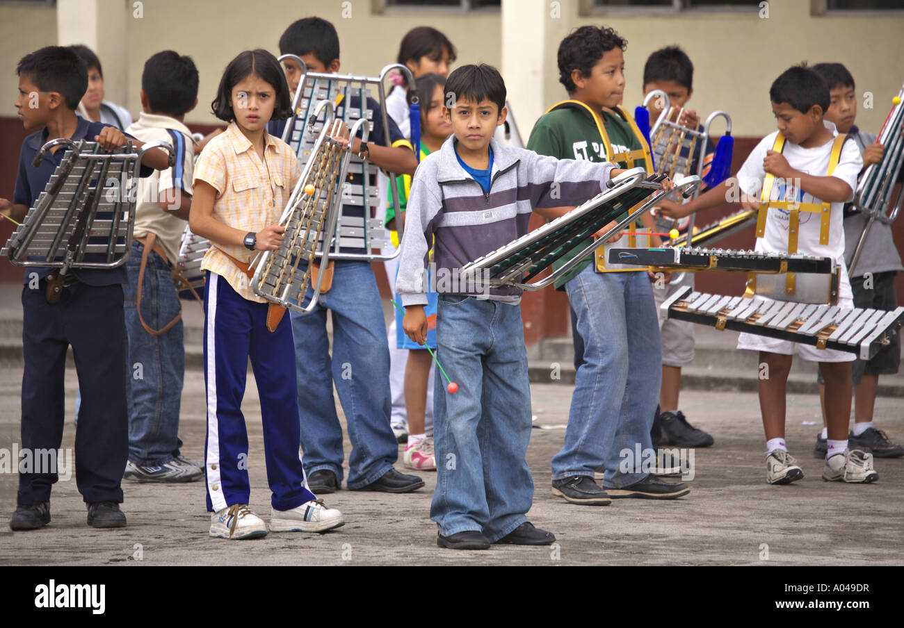GUATEMALA PANAJACHEL Guatemalan school children practice playing ...