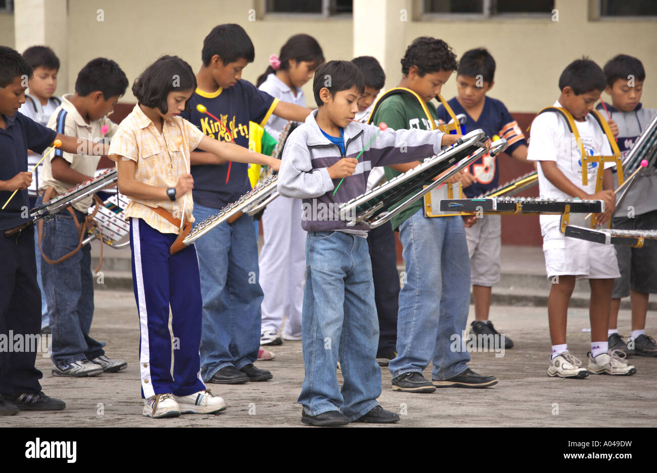 GUATEMALA PANAJACHEL Guatemalan school children practice playing ...
