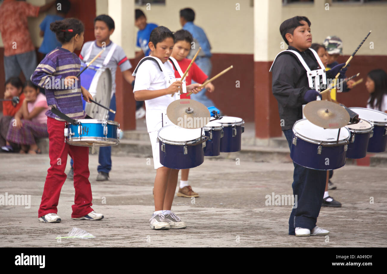 GUATEMALA PANAJACHEL Guatemalan school children practice playing ...