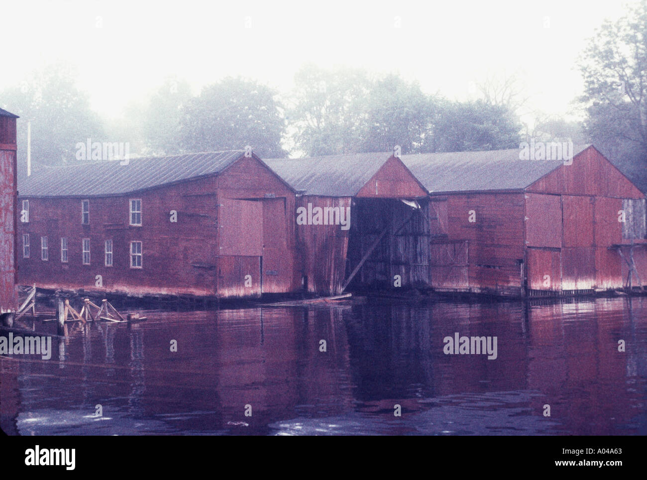 Old wooden boat barns in Camden Harbor Maine Stock Photo - Alamy