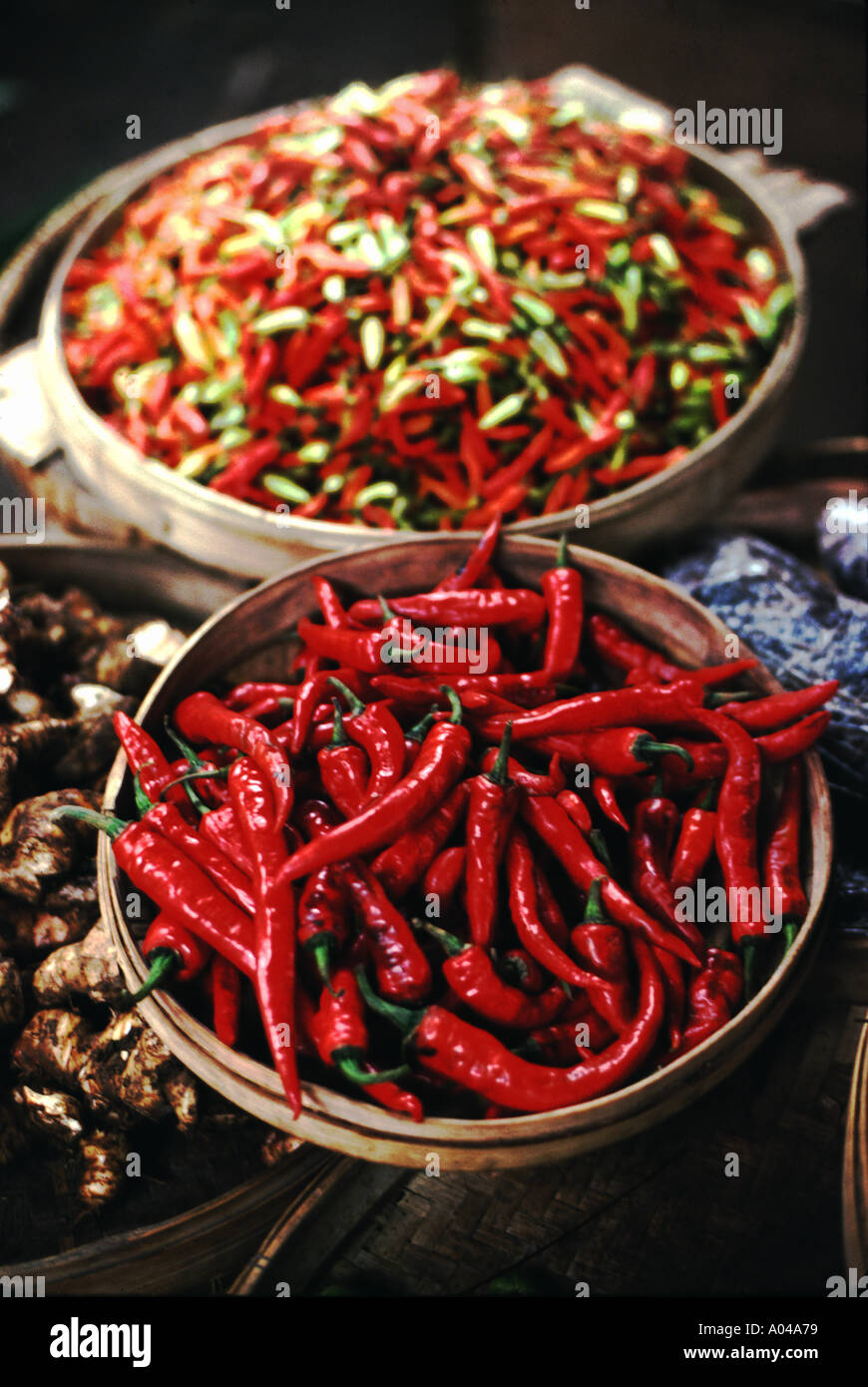 Chillies on display in a market in Ubud Bali Indonesia Stock Photo - Alamy