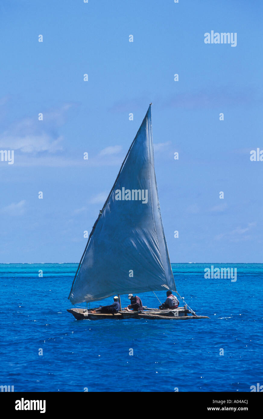 Africa, Tanzania, Zanzibar, Matemwe Bay, Fishermen piloting fishing ...