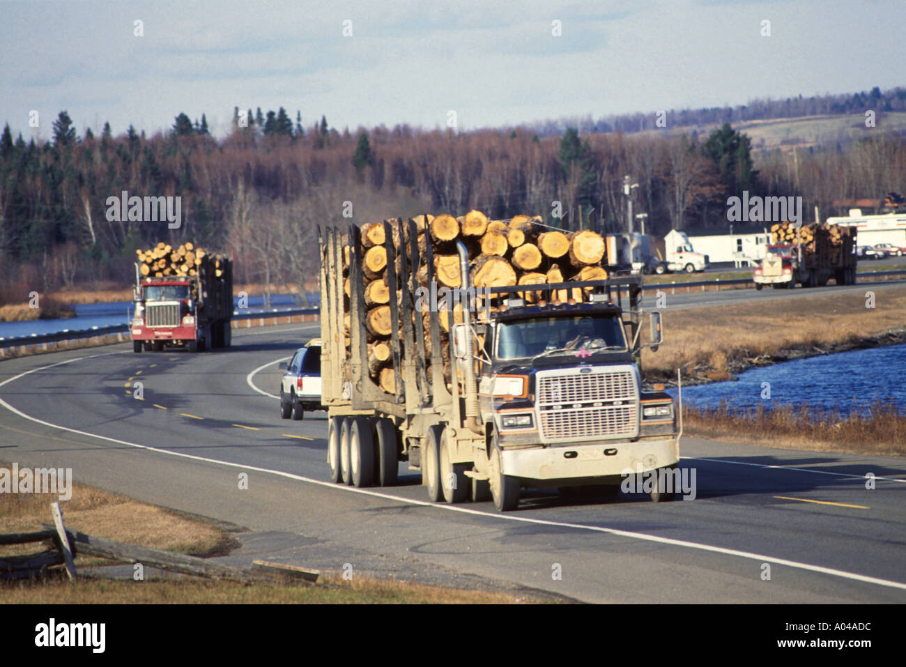 logging trucks on the Trans Canada Highway New Brunswick Canada Stock ...