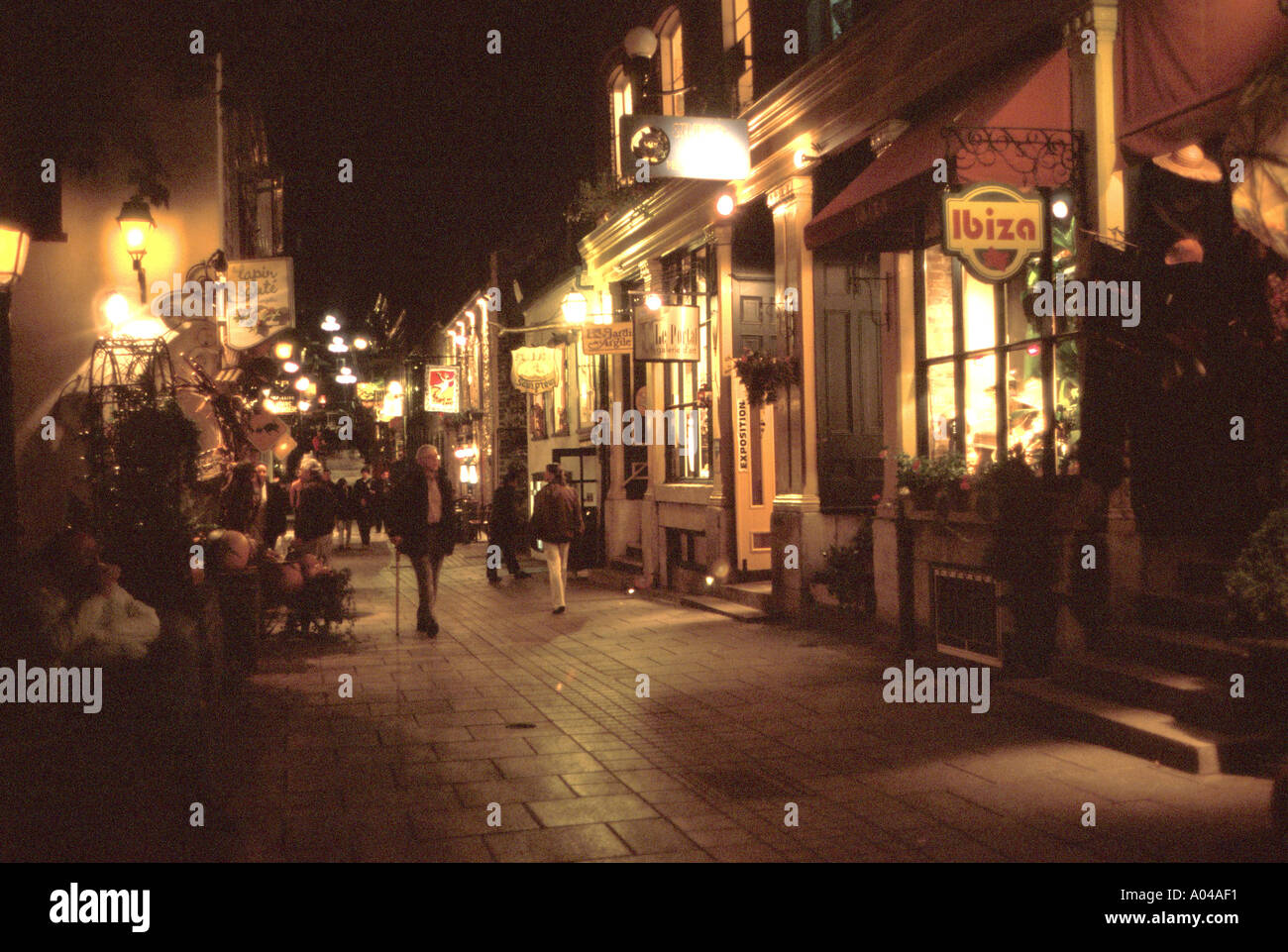 Night street scene in old city Quebec Canada at night time Stock Photo ...