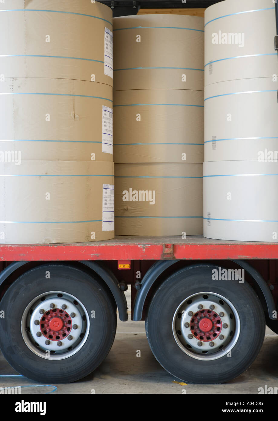 Rolls of paper stacked on truckbed Stock Photo - Alamy