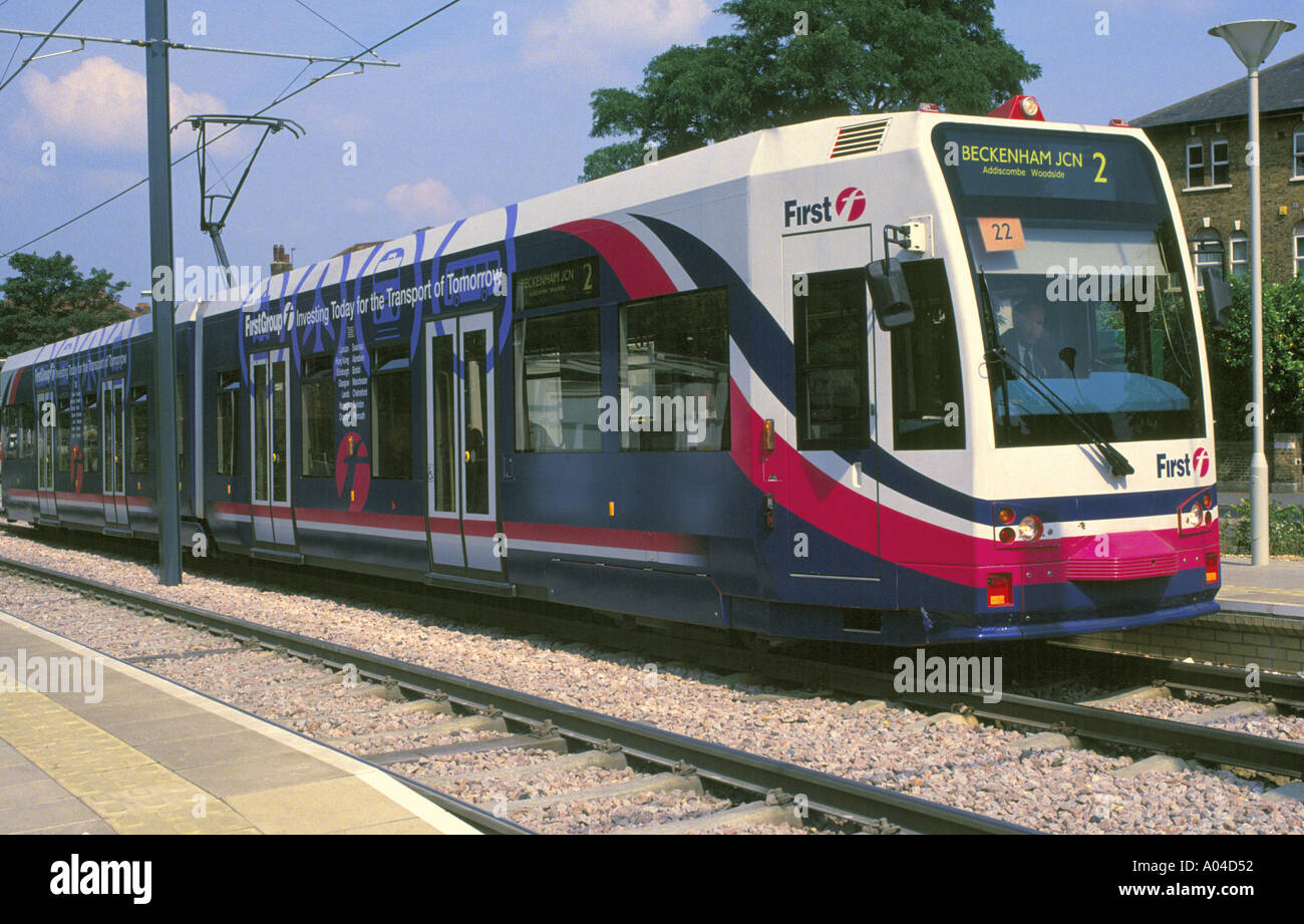Tram in First Group livery at Sandilands tram stop Stock Photo - Alamy
