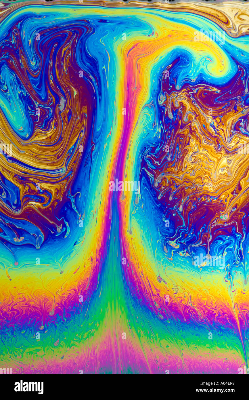 Colourful soap bubble film showing psychedelic colours of light ...