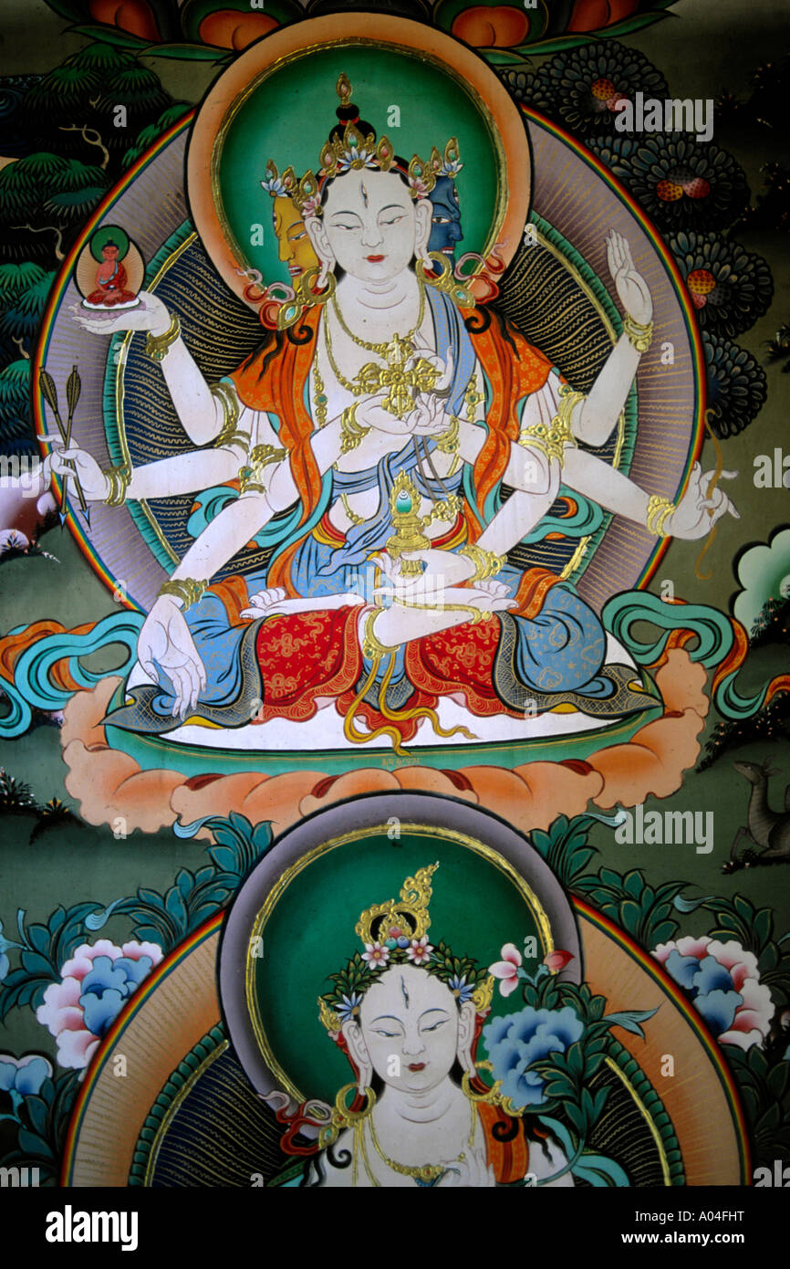 Bhutan Gantey Gompa buddhist monastery wall painting Stock Photo - Alamy