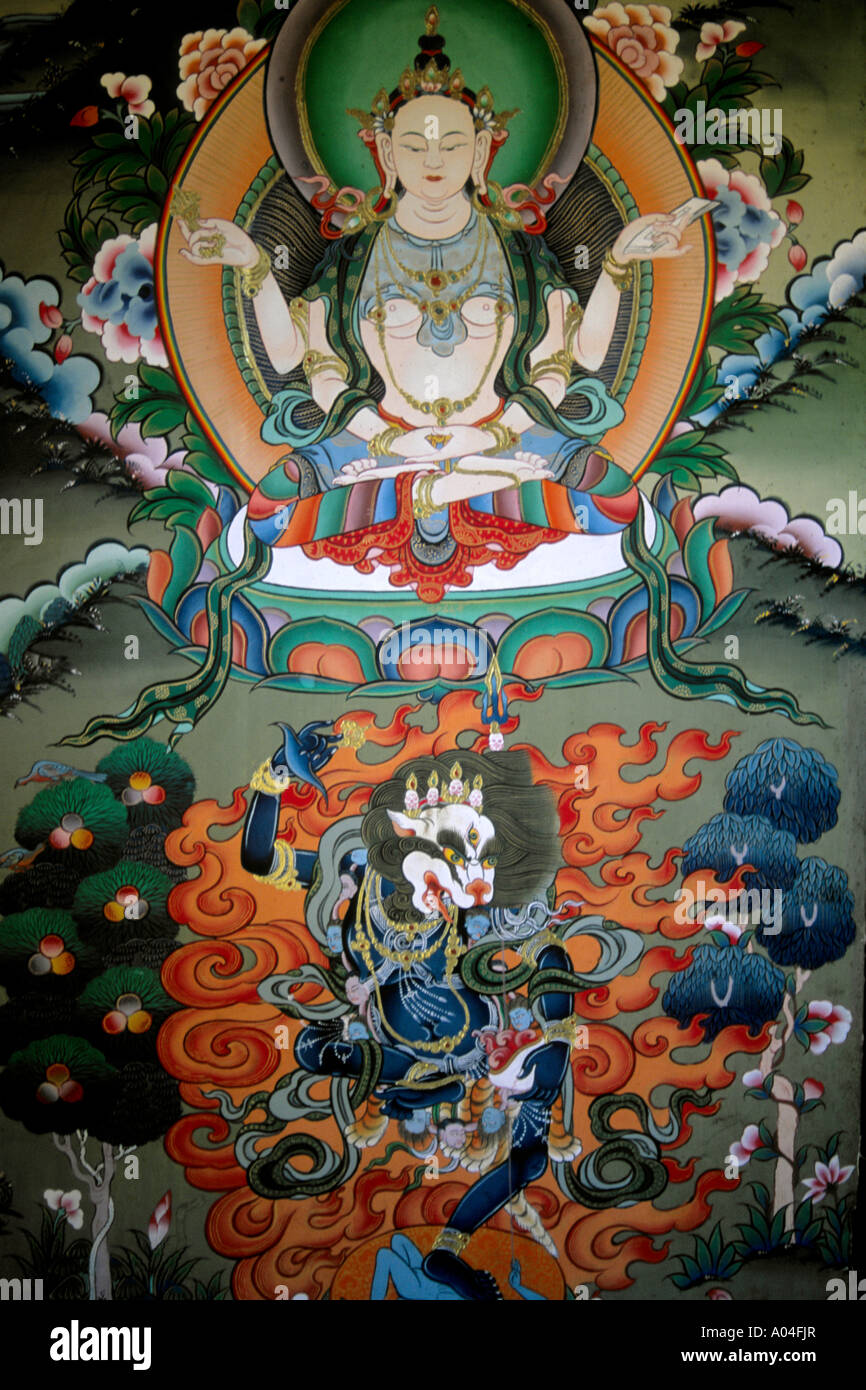 Bhutan Gantey Gompa buddhist monastery wall painting Stock Photo - Alamy