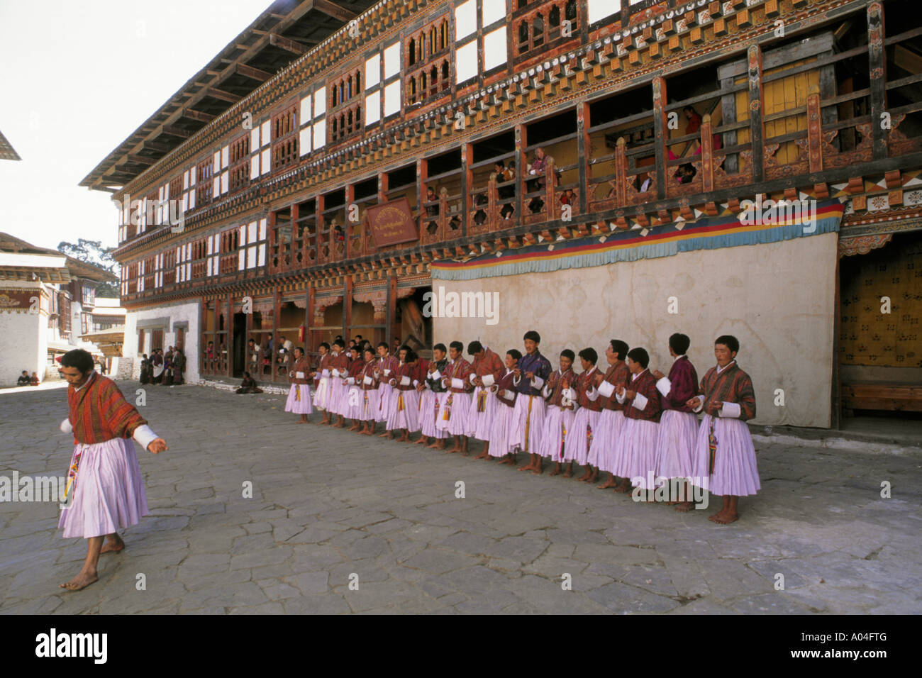 Bhutan Tongsa monastery courtyard tsechu festival religious dancers Stock Photo - Alamy